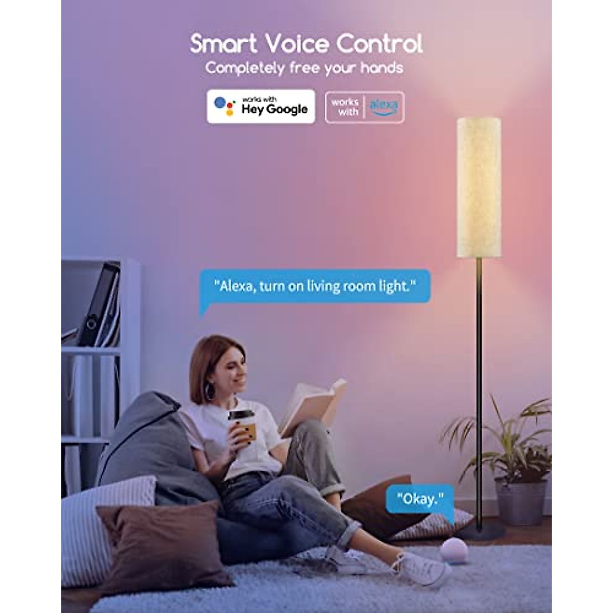 RGBWW Smart LED Floor Lamp for Living Room, Compatible with Alexa, Google Home, 69" Tall Modern Standing Lamp for Bedroom with Remote & WiFi APP Control, 2700k-6500k Corner Lamp with Linen Lampshade