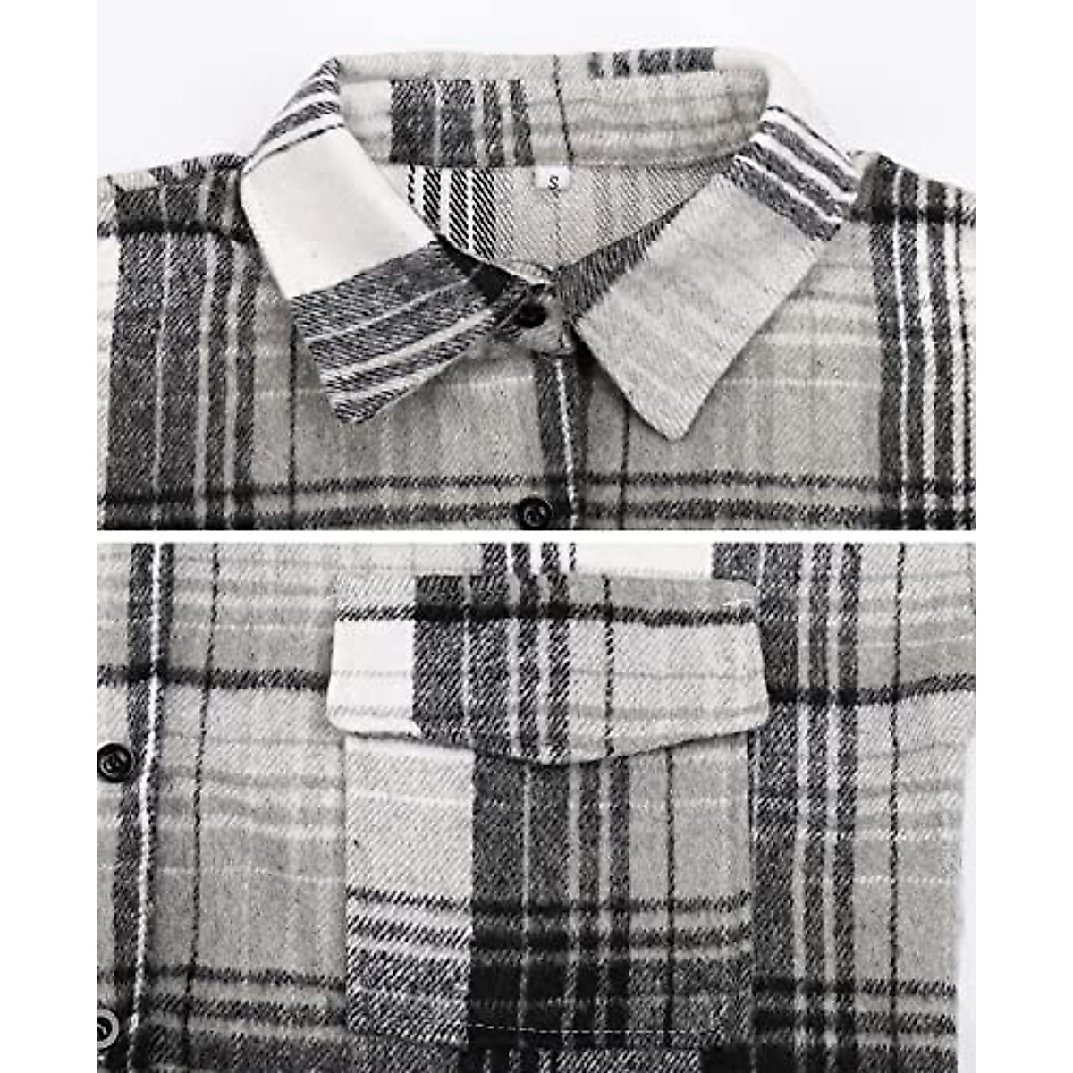 Womens Casual Plaid Shacket Flannel Button Down Long Sleeve Shirt Fall Jacket Shackets 6059 A-Grey Large