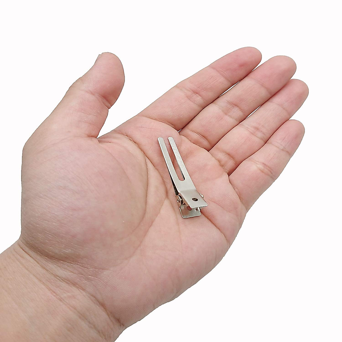 100 Pcs Double Prong Curl Setting Clips 1.8" for Hair Styling, Barber Salon Use - Silver