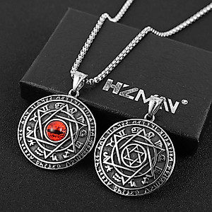 HZMAN Red Eyes Talisman Seal Solomon Six-pointed Star 12 Constellation Pendant Stainless Steel Necklaces