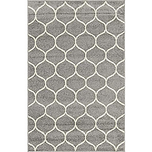 Unique Loom Trellis Frieze Collection Area Rug - Rounded (4' 1" x 6' 1", Light Gray/ Ivory)