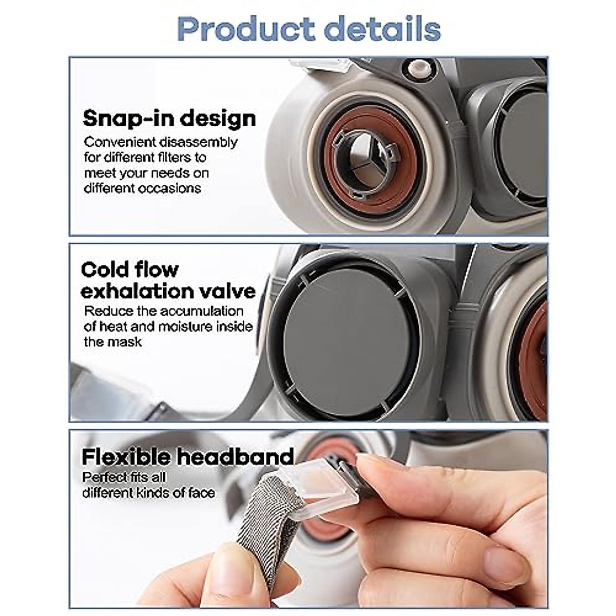 Reusable Respirator Mask, Chemical Respirator Half Facepiece with Anti-Fog Safety Goggle Set Against Dust/Organic Vapors/Chemical/Particle/Pollen for Painting, Sanding Work