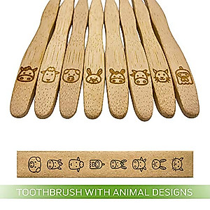 Bamdable Bamboo Wood Toothbrush with Animal Designs | Pack of 8 | Eco-Friendly | Soft Colorful Bristles for Kids