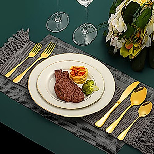 Gold Silverware Flatware Set for 8, 40 Piece Stainless Steel Cutlery Set With Titanium Golden Plated, Tableware Kitchen Utensil Include Spoons, Forks, Knives, Mirror Polished, Dishwasher Safe