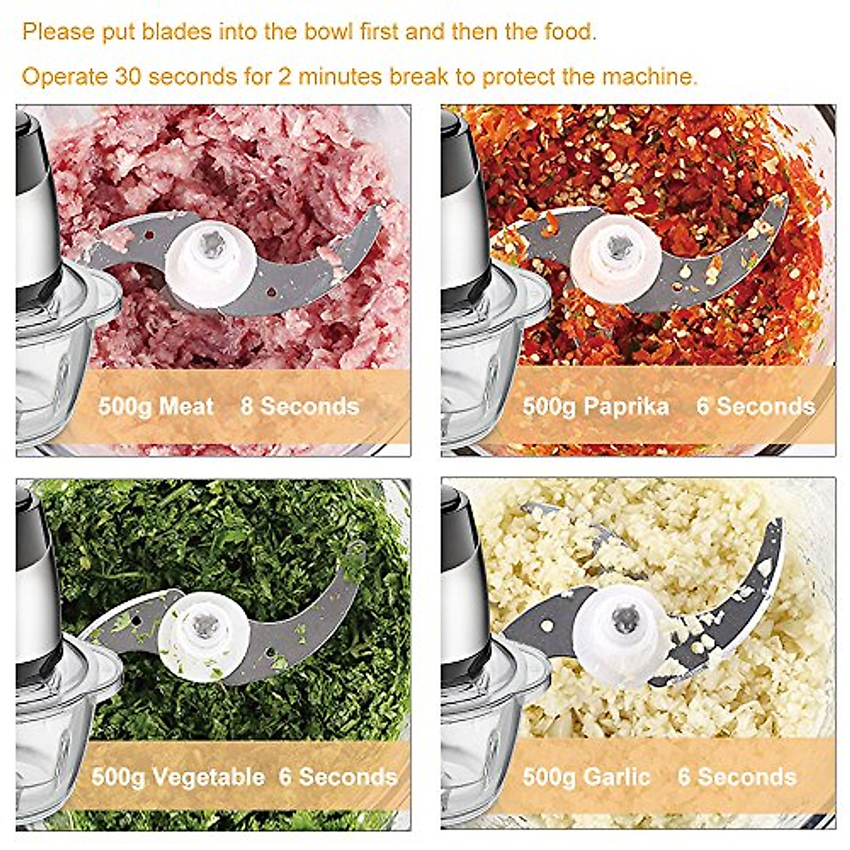 Electric Food Chopper, 5-Cup Food Processor by Homeleader, 1.2L Glass Bowl Grinder for Meat, Vegetables, Fruits and Nuts, Stainless Steel Motor Unit and 4 Sharp Blades, 300W