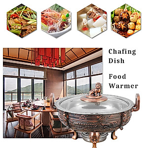 2/4 Pack Chafing Dishes & Food Warmers, Round Chafer Catering Buffet Server Set with Food Pan and Fuel Holders, for Kitchen Party Dining Buffet (Red Bronze),4 Pack