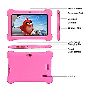 Zeepad 7inch Kids Android Tablet 16GB Hard Drive 1GB RAM Wi-Fi Camera Bluetooth Play Store Apps Games (Pink)