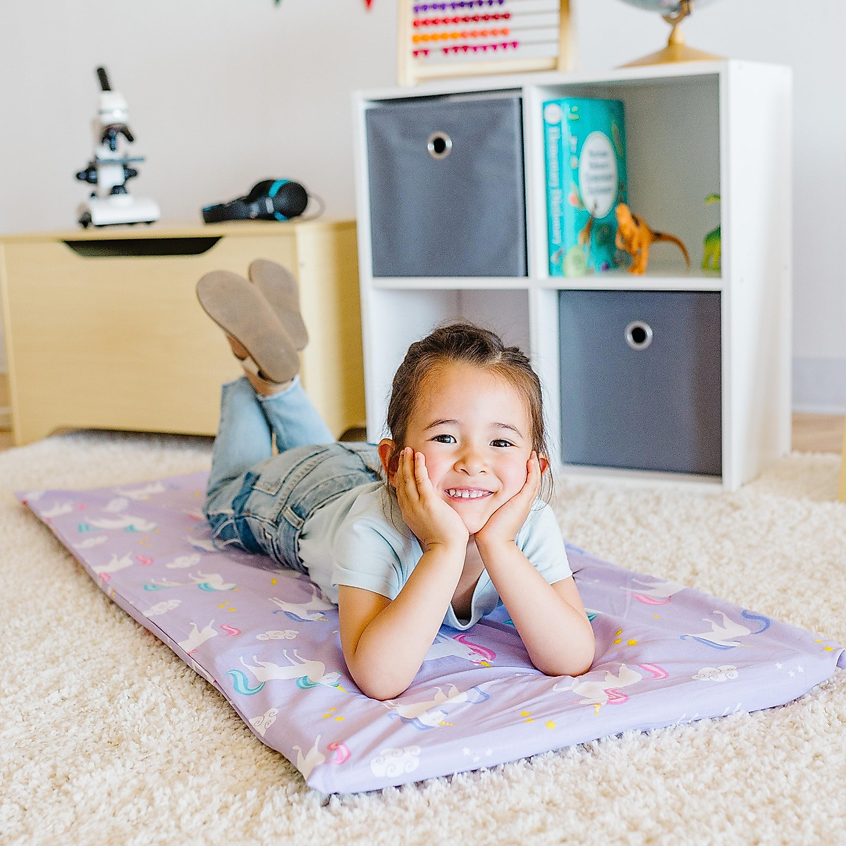 Wildkin Kids Nap Mat Cover – Soft, Sewn-in Flap, Durable & Fits 1.5"" Vinyl Sleep Mats - Unicorn