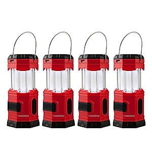 TANSOREN 4 Pack Portable LED Camping Lantern Solar USB Rechargeable or 3 AA Power Supply, Built-in Power Bank Compati Android Charge, Waterproof Collapsible Emergency LED Light with S Hook
