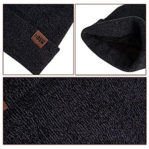 Winter 1-3 PCS Beanie Hat Gloves Scarf For Men And Women, Knit Thick Fleece Lined Warm Touchscreen Gloves Beanie Infitiny Scarf Set (Gloves&Beanie Black Dark Gray)