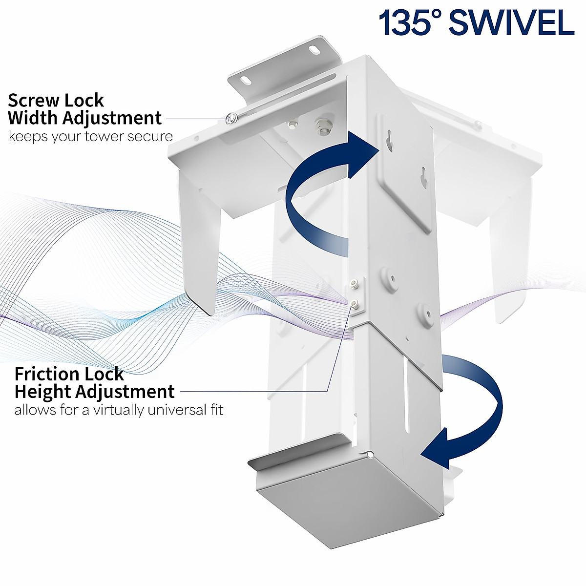 VIVO Adjustable Under Desk and Wall Mount for PC 3.5 - 7.8 inches Wide, Computer Case CPU Holder with Swivel and Secure Locking, White, MOUNT-PC01W