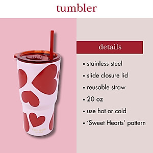 kate spade new york 20 Ounce Insulated Tumbler for Cold and Hot Drinks with Reusable Straw, Stainless Steel Travel Cup with Slide Top Lid (Sweet Hearts)