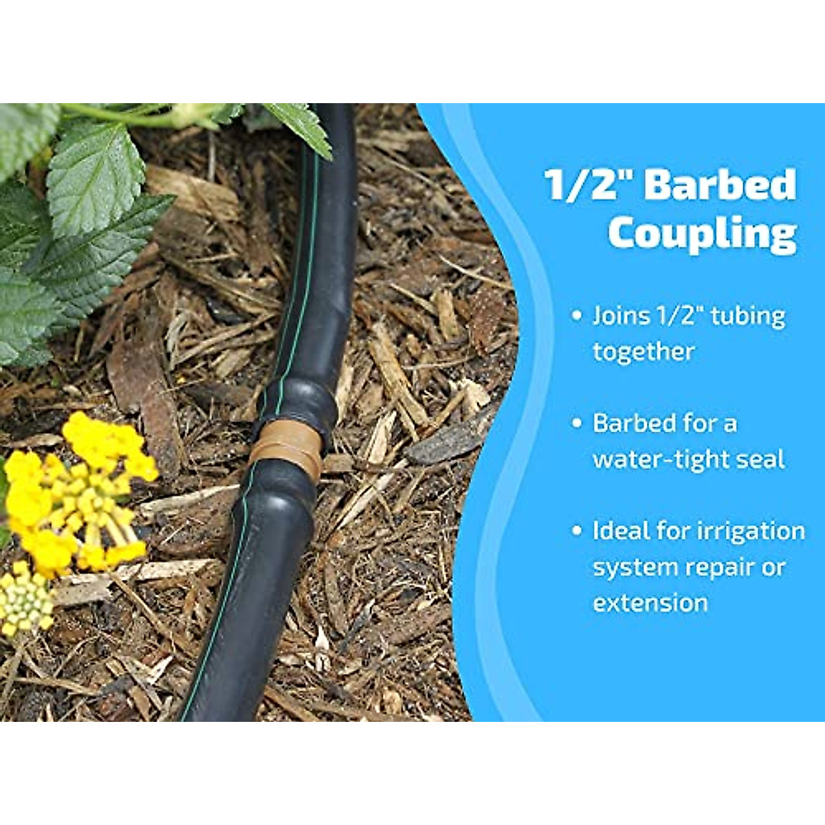 Habitech 1/2" Coupling Drip Irrigation Fittings (12 Pack) - Barbed Drip Line Coupler Connectors compatible with Rain Bird and Most 1/2" Tubing or Sprinkler Systems