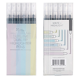 Erin Condren Pastel & Black Dual-Ink Dual-Tip Highlighter Pens 6-pack. 6 Barrels and 7 Colors Total. Fine Tip Black Ink Markers and Assorted Color Chisel Tip Highlighters