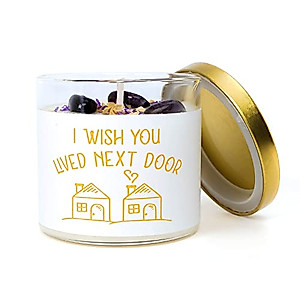 Lavender Crystal Candles, POSOWEL Lavender Soy Candle - I Wish You Lived Next Door - Best Friend, Friendship Gifts for Women, Mothers Day, Birthday Gifts for Friends Mom Wife