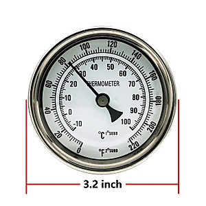 Home Brewing Distilling Dial Thermometer for Brew Kettle Pot, 3.2" Dial, Stainless Steel - 4" Probe Stem