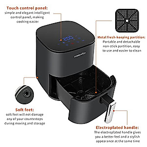 Air Fryer Oven 6 Quart Compact air fryers Oilless Oven 12-in-1 Nonstick and Dishwasher-Safe Basket , Exclusive Recipes, Tempered Glass Display, Customized Temp/Time,airfryer Nonstick Basket, Quiet, Fit for 1-5 People (6QT Air Fryer Black)