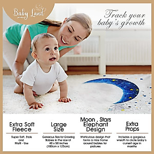 Baby Milestone Blanket Boy and Girl- Elephant and Moon Design, Baby Boy Gifts, Nursery Decor Baby Shower, Newborn Baby Blanket, Baby Growth Chart Blanket, Baby Milestone Blanket 50x40