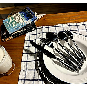 30-Pcs Cutlery Set Forged Type with Black Handles and Rivets