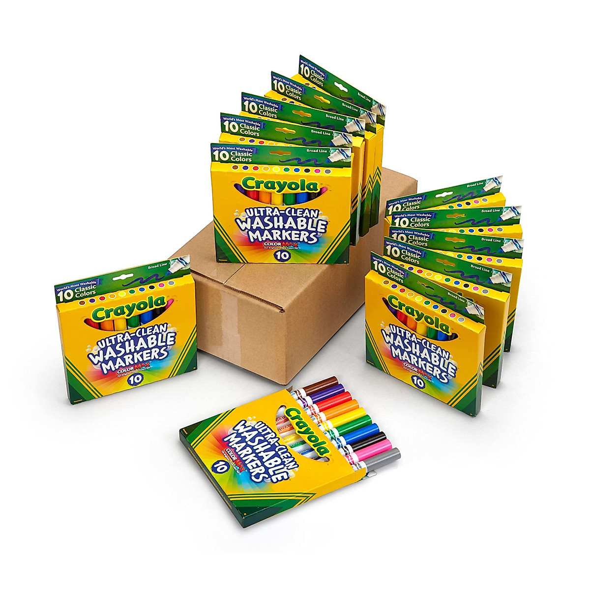 Crayola Ultra Clean Washable Markers (12 Pack), Bulk Markers for Kids, 10 Broad Line Markers, Back to School Classroom Supplies for Kids, Ages 4+