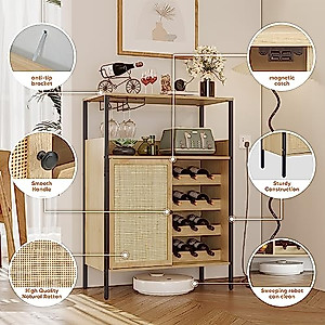 Yechen Wine Bar Cabinet with Storage for Liquor and Glasses, FreeStanding Wood Coffee Bar Cabinet with Wine Rack, Metal Sideboard Buffet Cabinet