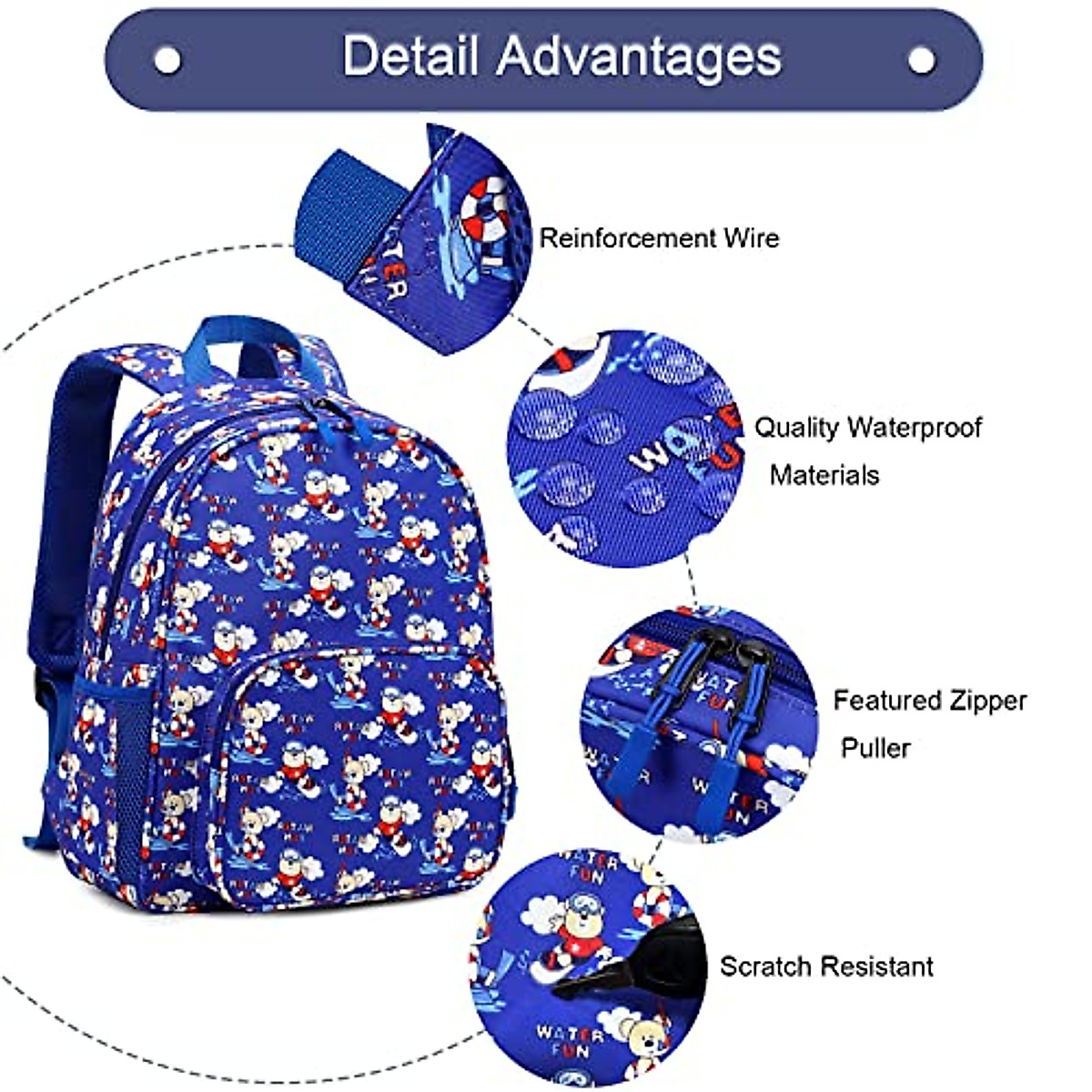 Toddler Kids Backpack For Girls Boys, 13.80" x 11.02" x 4.72" Unicorn Backpacks with Adjustable Padded Shoulder Straps For Age 3-6 (Blue Bear)