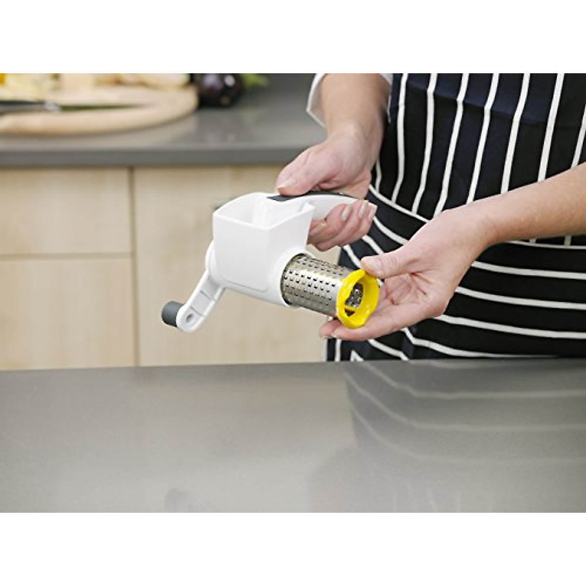 Zyliss Classic Cheese Grater - Handheld Rotary Cheese Grater - Hard Cheese, Vegetable, Nut Grater - Steel Crank Kitchen Shredder for Right- and Left-Handed Cooks - White, 6.5"
