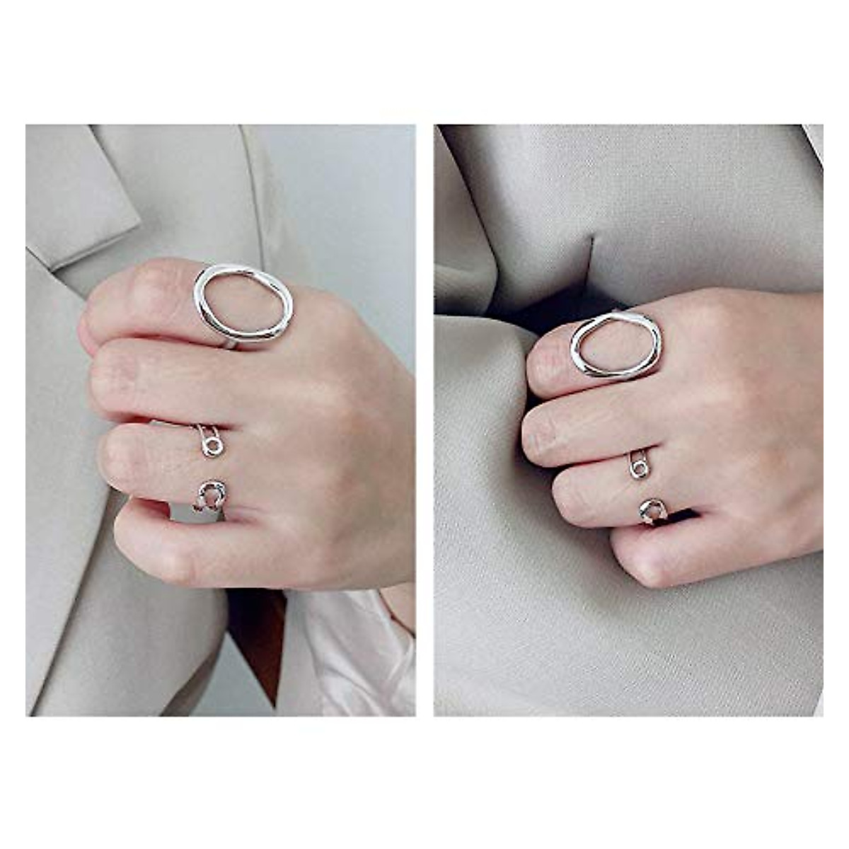 Minimalist Open Band Ring for Women Girls 925 Sterling Silver Expandable Statement Stackable Paperclip Safety Pin Toe Knuckle Eternity Rings Fashion Dainty Cute Mother's Day Jewelry Gift