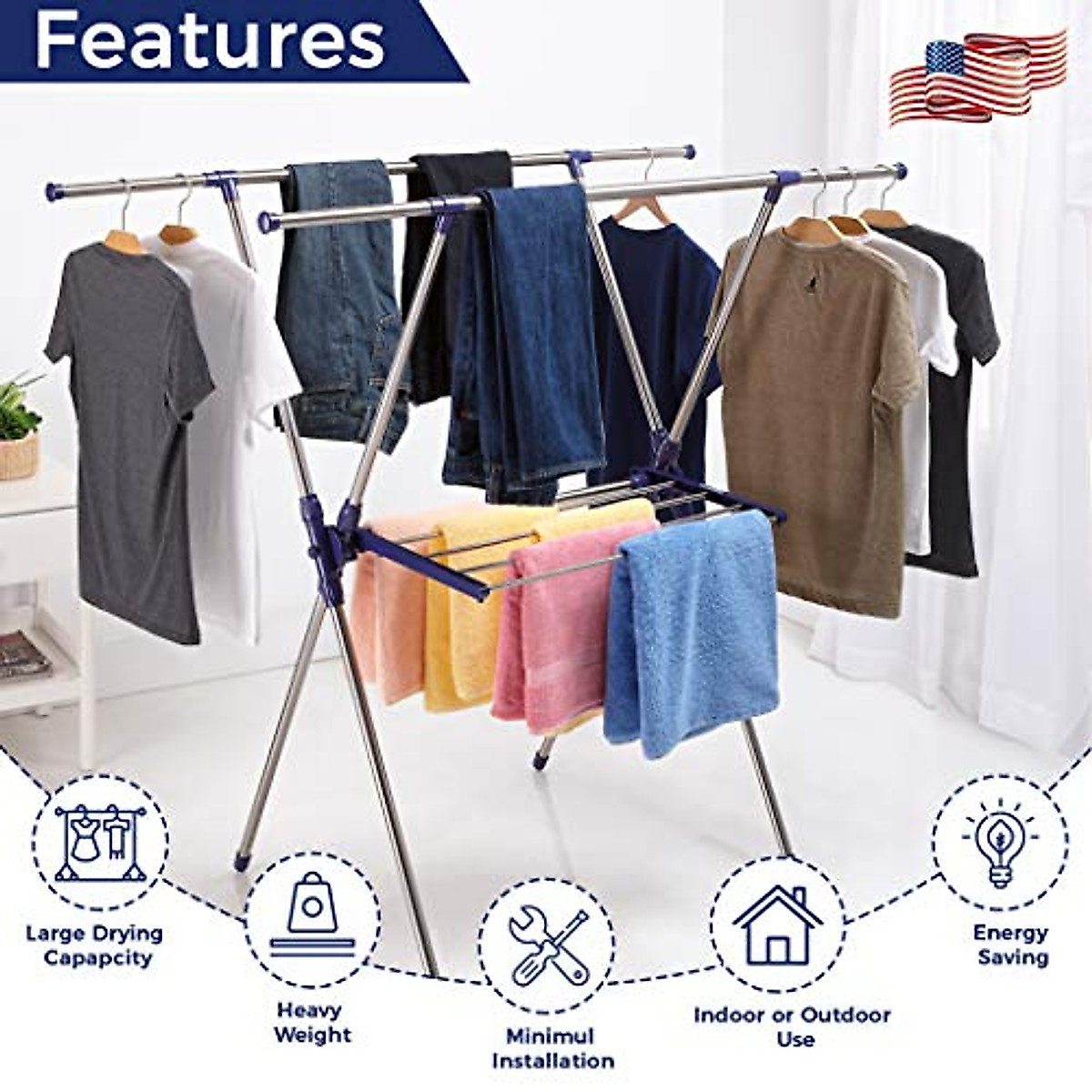Smart Some Clothes Drying Rack - Foldable Drying Racks for Laundry, Heavy Duty Stainless Steel for Indoor and Outdoor Use (Easy Assembly Video)