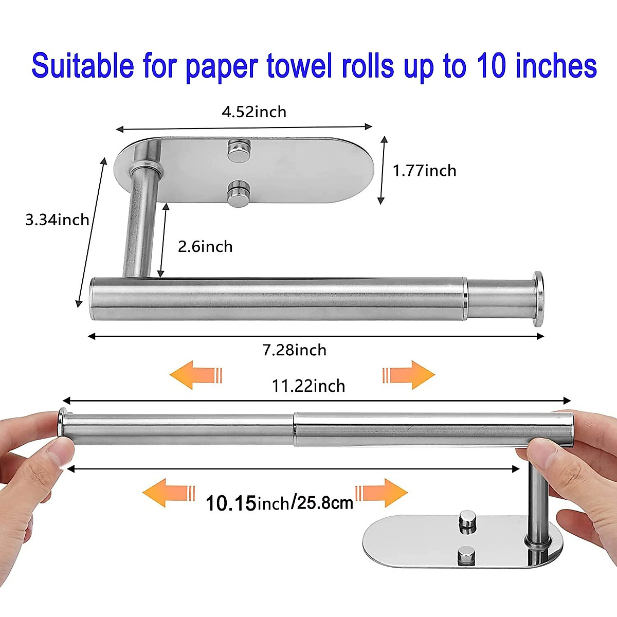 NHZNJK Retractable Paper Towel Holder, Stainless Steel Paper Towel Rack Under Cabinet and Wall Mount, Hand Towel Holder, Paper Towels Rolls for Kitchen,Multipurpose Self Adhesive or Screw Drilling