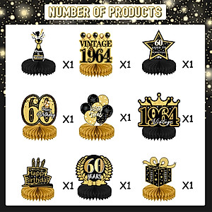 Refavor 9Pcs 60th Birthday Party Decorations - 60th Birthday Decor Men Women Black Gold Vintage Table Centerpieces Supplies 60 Years Birthday Party Decoration Aged to Perfection Tables Toppers
