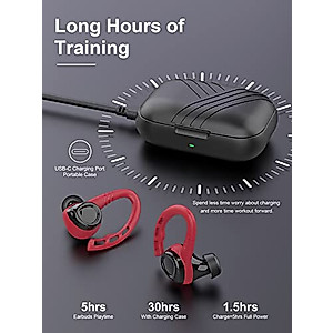 Wireless Earbud, Bluetooth Headphones 5.1 Sport Unique Earhooks, Wireless Earphones in Ear Noise Cancelling Mic Stereo Bass, 35H Playtime IP7 Waterproof Headset for Workout Running Gym Android iOS
