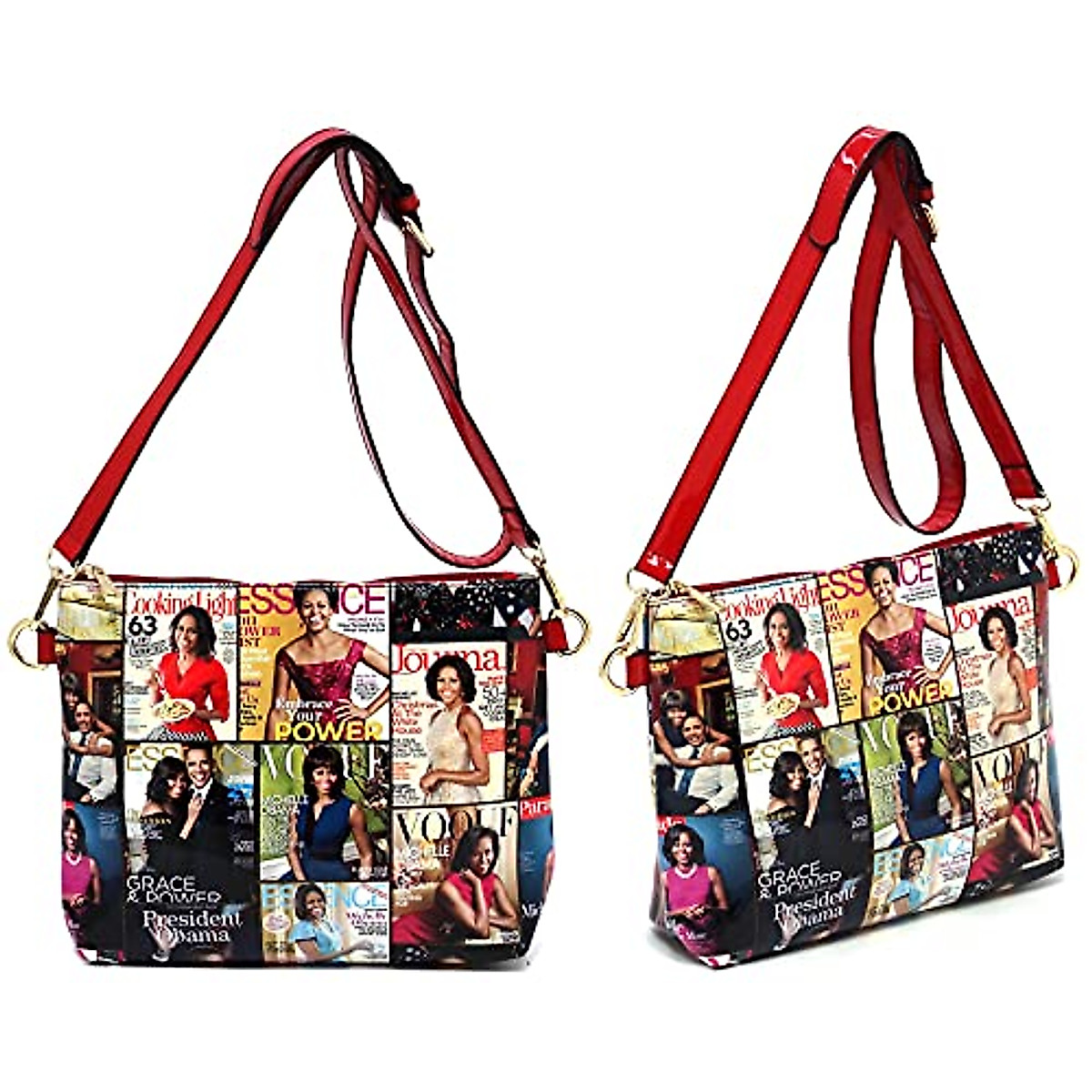 2PCS SET Michelle Obama Pop Art Print Collage 2-in-1 Satchel Bag,Clutch,Wallet 2pcs set (Hobo-Multi/red)
