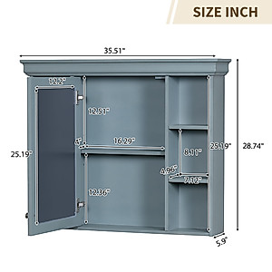 Merax Country Bathroom Medicine Cabinet with Mirror, Farmhouse Wall Mounted Medicine Cabinet with Door and Shelves, Over The Toilet Mirrored Bathroom Storage Wall Cabinet