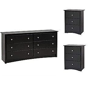 Home Square Contemporary 3 Piece Bedroom Set with Bedroom Dresser and 2 Piece 3-Drawer Nightstand in Black