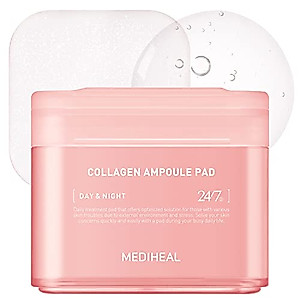 MEDIHEAL Collagen Ampoule Pad – Square Cotton Facial Toner Pads Collagen & Ceramide - Skin Firming & Restore Elasticity - Tighten Wrinkles & Lines - Vegan Eco Silk Pads, 100 Pads