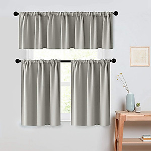 MRTREES Grey Valance Curtains Blackout Rod Pocket Tier Valances for Kitchen Windows/Living Room/Bathroom, 52 x 16 Inches Length, 1 Panel