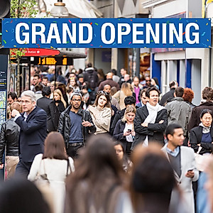 Large Grand Opening Banner 30 Pieces Latex Grand Opening Balloons Grand Opening Decorations 12 Inches Latex Balloons 18 x 118 Inches Retail Store Shop Business Restaurant Banners Flag (Blue, White)