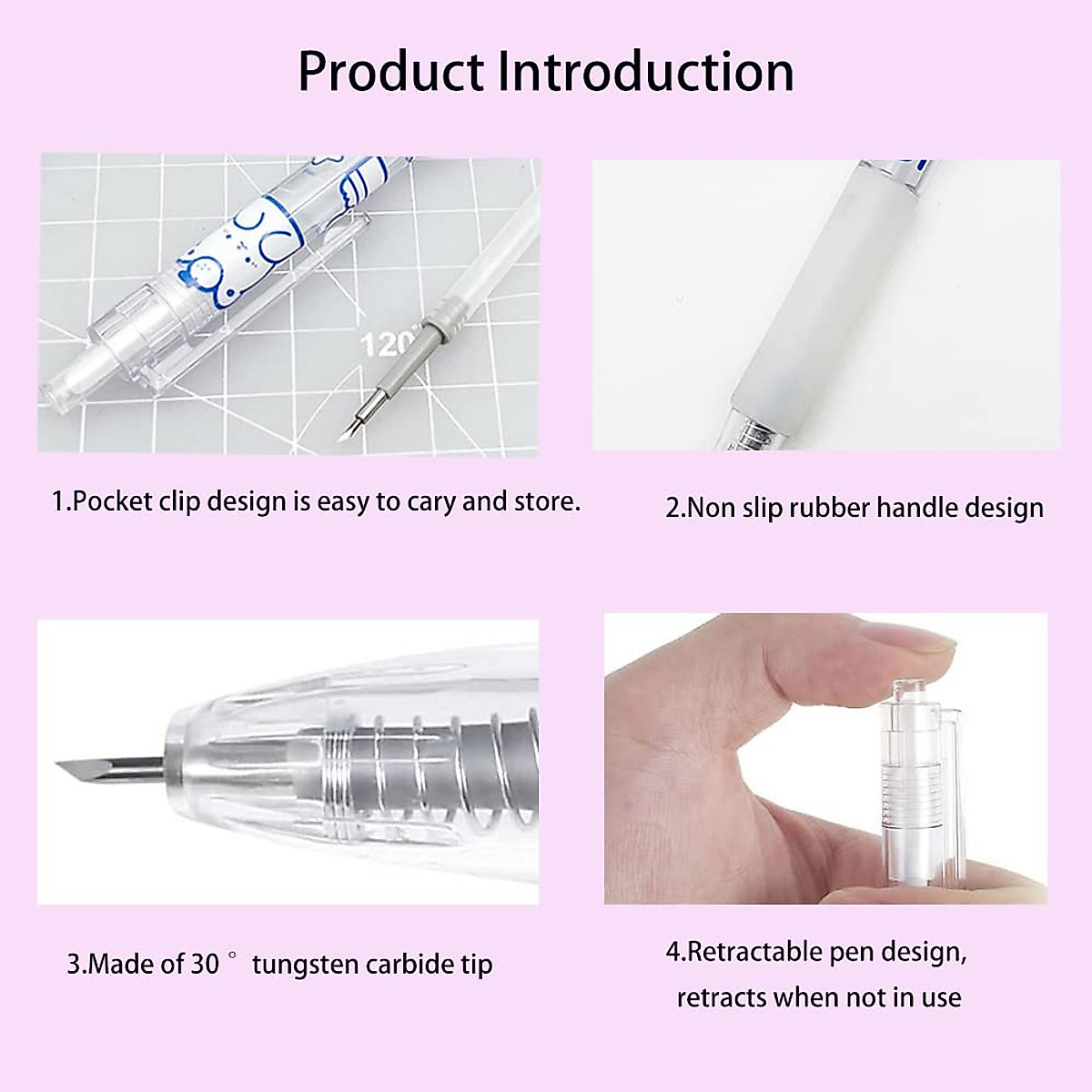 Firbirch 5PCS Craft Cutting Knife Pen Cute Cartoon Bear Paper Pen Cutter Creative Retractable Cutting Tool Student Utility Knife for DIY Art Paper Scrapbook