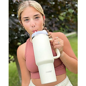 40 OZ Insulated tumbler with straw, Double Vacuum Stainless Steel Water Bottle for Home, Office or Car - Iced Coffee Cup Reusable,Thermos Travel Coffee Mug,Keep Hot/Cold for Hours (Cream)