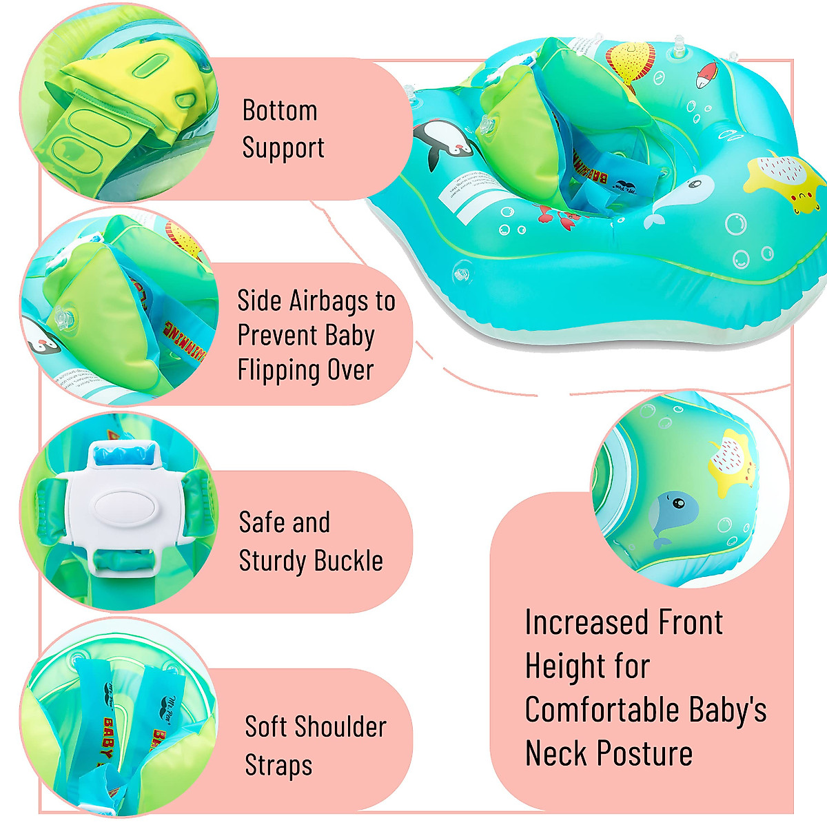 Mr. Pen- Inflatable Baby Swim Float, for Ages 6-30 Months, Blue, Waist Ring Inflatable Baby Pool Float, Infant Swim Float, Baby Pool Toys, Infant Floats for Pool, Baby Swimming Float