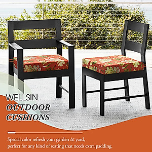Wellsin Outdoor Chair Cushions for Patio Furniture - Outdoor Cushions for Chairs - Waterproof Patio Chair Cushions Set of 4, 18.5"X16"X3", Flower Red