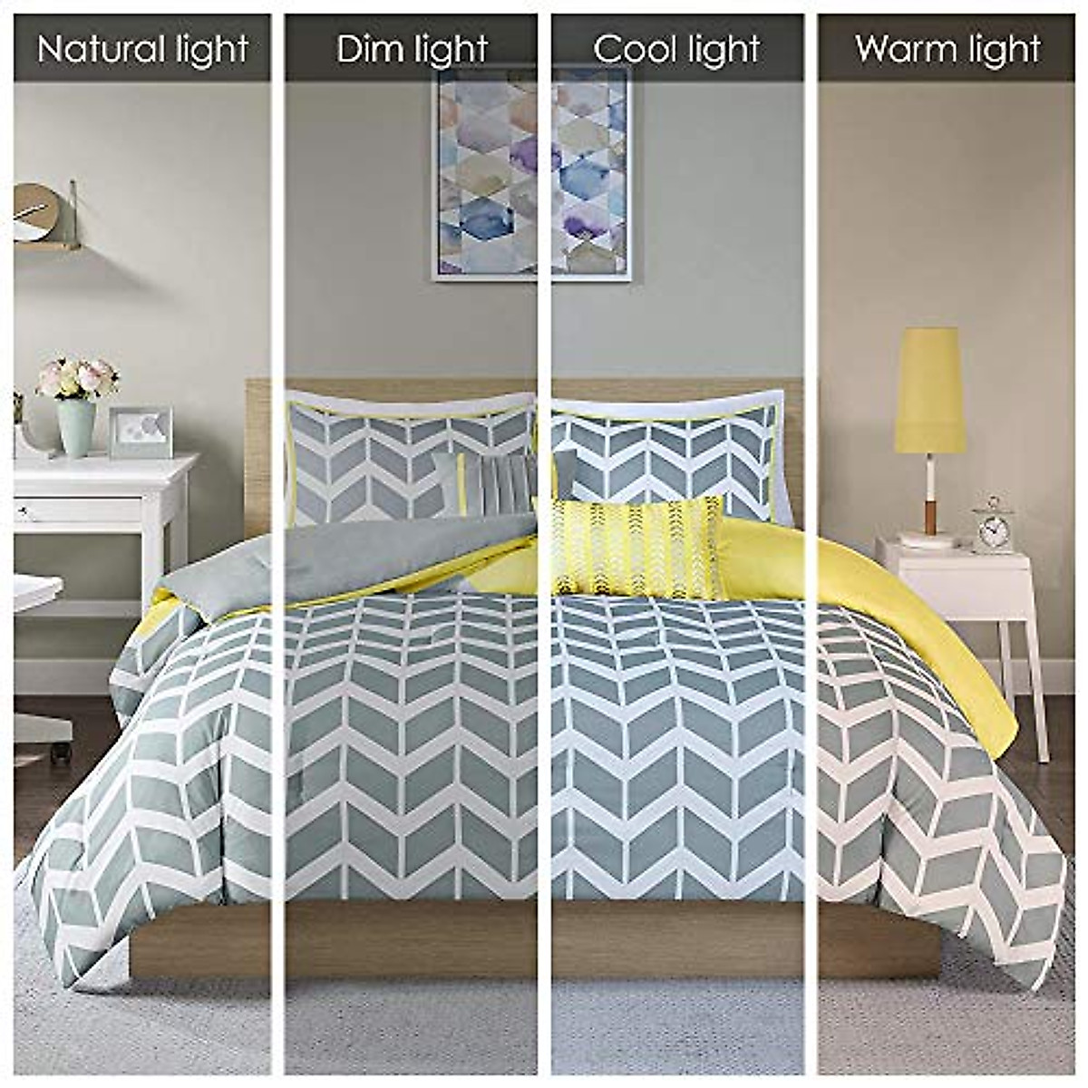 Intelligent Design ID12-234 Nadia Duvet Cover King/Cal King Size - Yellow , Chevron Duvet Cover Set – 5 Piece – Ultra Soft Microfiber Light Weight Bed Comforter Covers