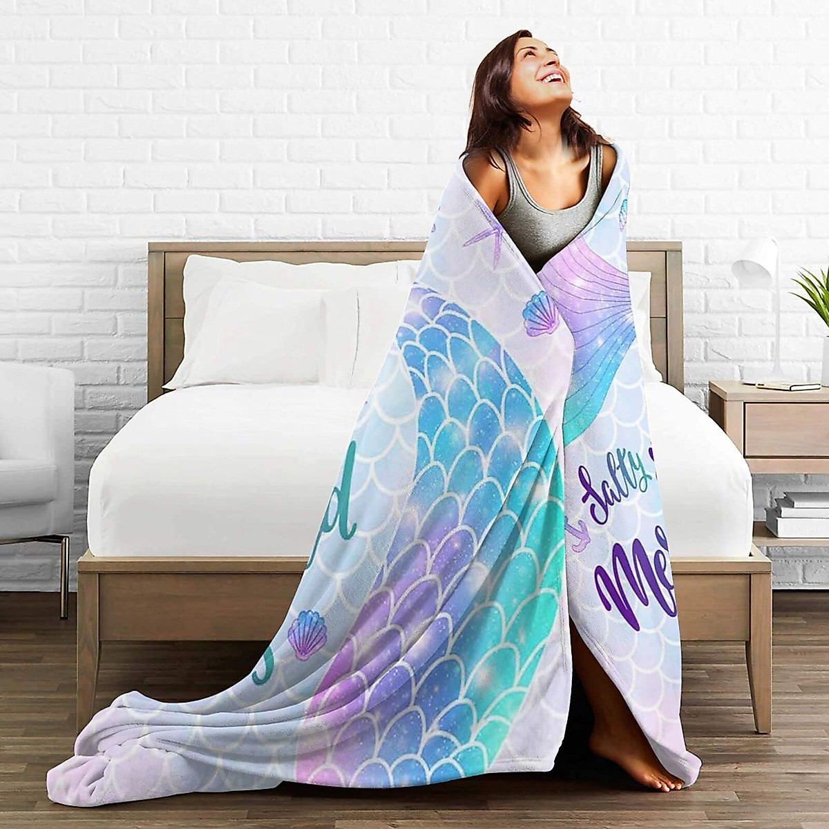 AIDIYANG Mermaid Blanket Cute Mermaid Tail Scales Fuzzy Soft Cozy Warm Sherpa Throw Blanket for Girls Women for Girls Kids 60"X50"