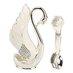 Coffee Spoon Holder Coffee Dessert Spoon Set Alloy Swan Base Holder Spoon Organizer with 6pcs, Modern Style Ice Cream Spoons Teaspoons Coffee Dessert Flatware(Spoon)