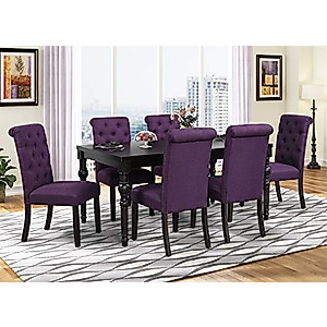 Roundhill Furniture Leviton Urban Style Dark Washed Wood Dining Set: Table and 6 Chairs, Purple