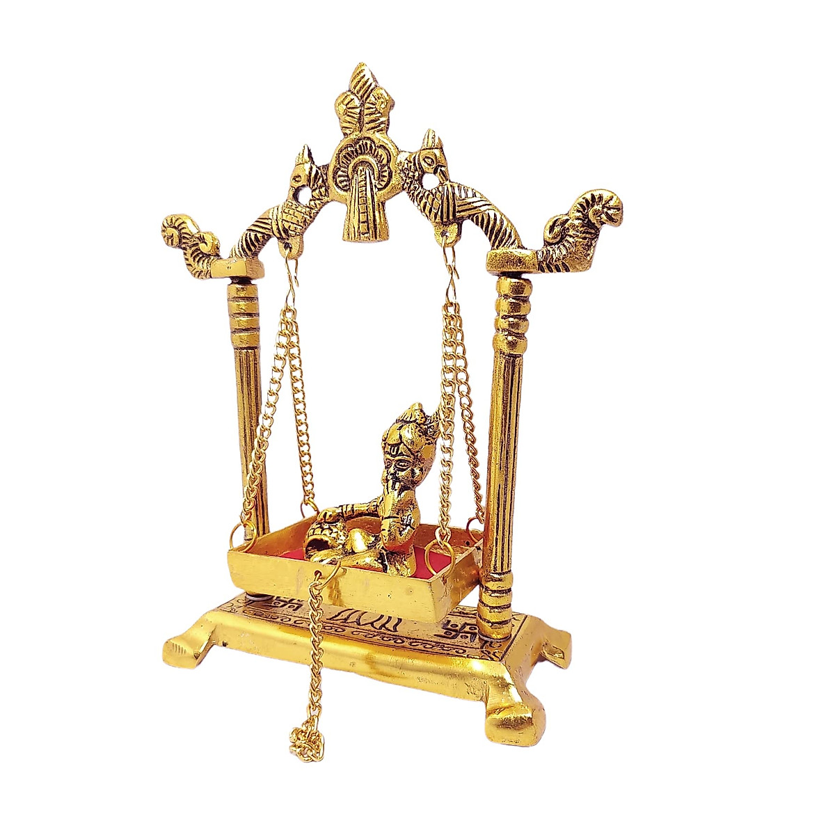 KridayKraft Laddu Gopal on Jhulla Palana Metal Statue Gold Plated Decor Your Home,Office Metal Krishna Murti,Showpiece Figurines,Religious Idol Gift Article.