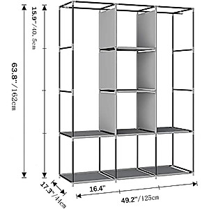 GHQME Fabric Wardrobe Portable Clothes Closet Storage Organizer with Compartments and Rods (Black Without Drawer, 49.2” x 17.3” x 63.8”)