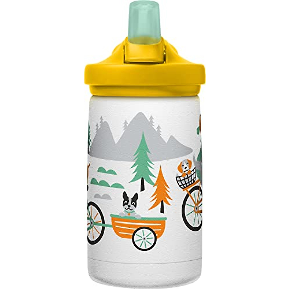 CamelBak Eddy+ Kids 12 oz Bottle, Insulated Stainless Steel with Straw Cap - Leak Proof When Closed,Biking Dogs & CamelBak eddy Kids Bite Valves, 4-Pack