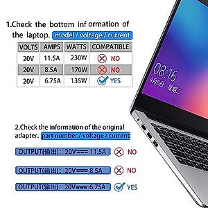 ​New Slim 20V 6.75A 135W AC Adapter Fit for Lenovo Thinkpad X1 P1 P15v T15p ThinkPad T440P T470p T540p Ideapad 3 700 L340 Legion Y50 Y520 Y530 Y7000P ADL135NDC3A ADL135NDC2A 135W Lenovo Charger
